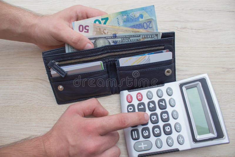 Man, Hands Calculator To Count Money Stock Photo - Image of paper ...