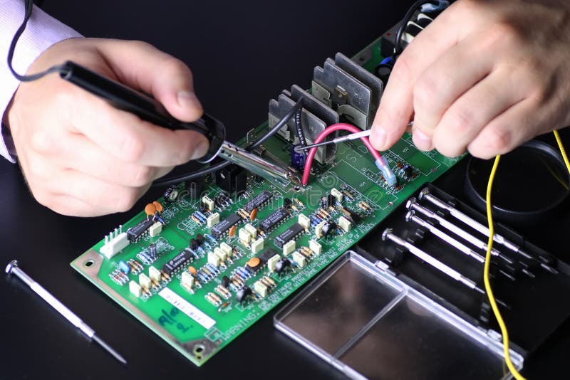 Man Hands Chip Soldering Tools Stock Photo - Image of instrument, hand ...