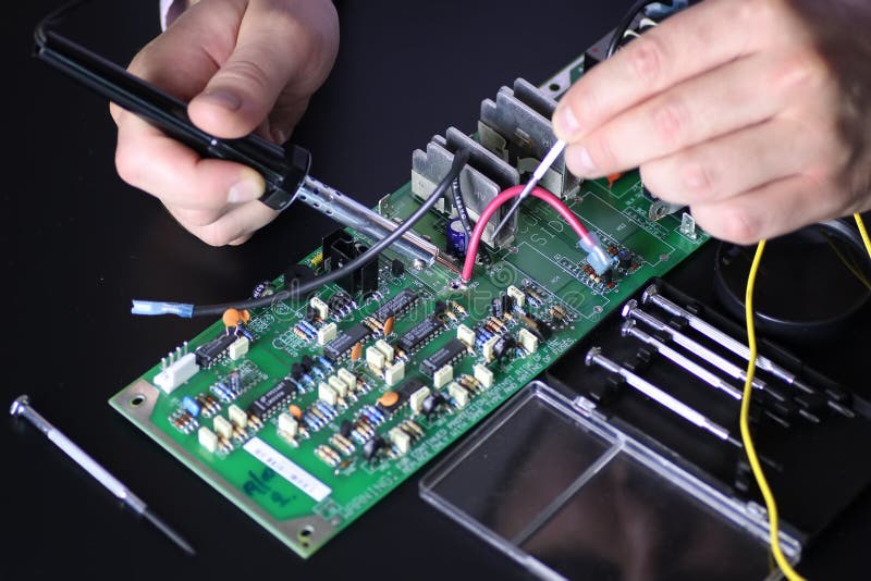 Man Hands Chip Soldering Tools Stock Photo - Image of human, equipment ...