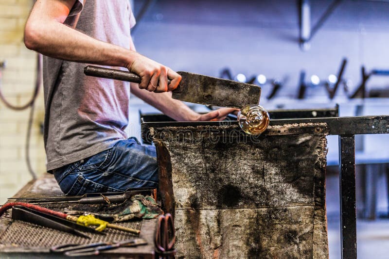 Man Hands Closeup Working on a Blown Glass Piece Stock Image - Image of ...