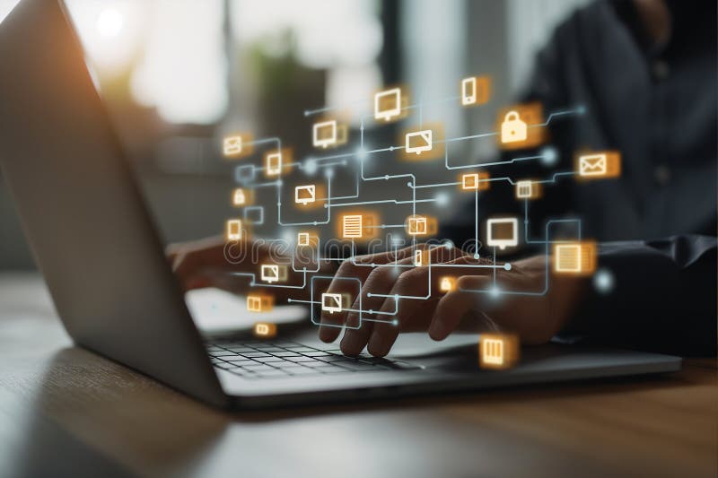 Man Hands on Computer Keyboard Stock Illustration - Illustration of ...