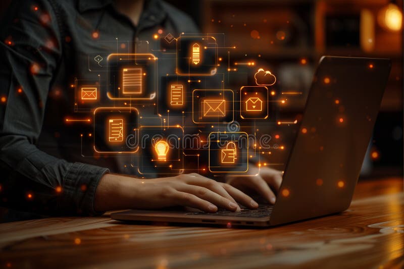 Man Hands on Computer Keyboard Stock Illustration - Illustration of ...