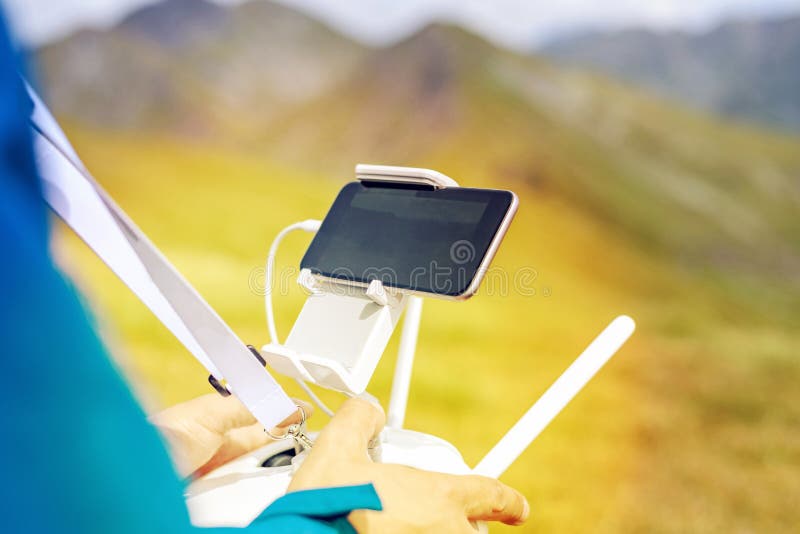 Man Hands Controlling Drone with Remote Control Stock Image - Image of ...
