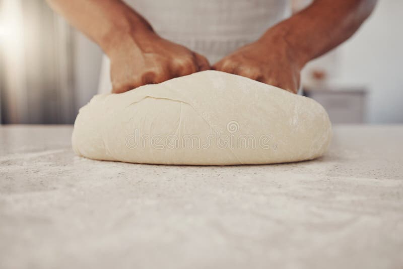 Man Hands and Cook Kneading Dough for Baking Preparation Work and ...
