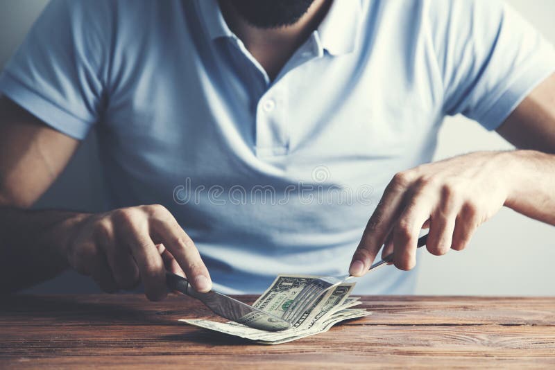 Man hands cut money stock photo. Image of business, partition - 256276928