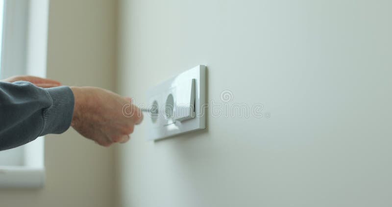 Man Hands of Electrician Dismantling Old Socket Using Screwdriver ...