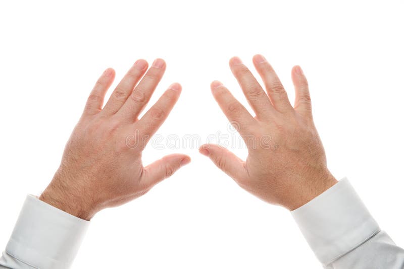 Man Hands Gesture Isolated on White Background. White Shirt, Business ...