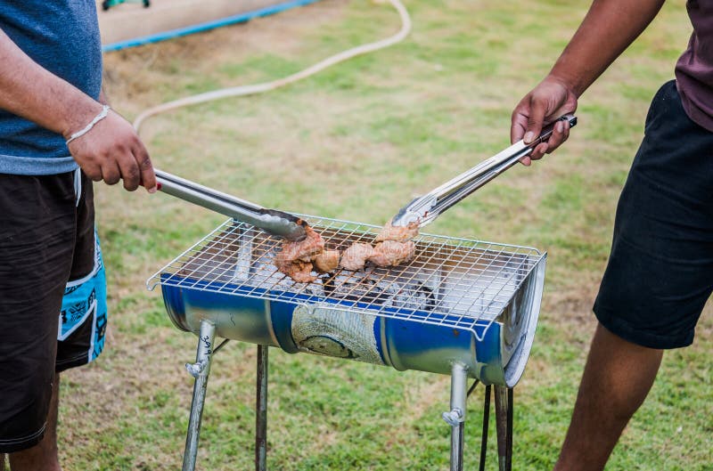 Man Hands Grilling Tasty Barbecue Stock Photo - Image of kebob, meat ...