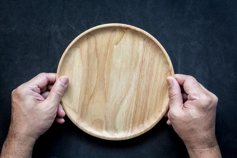 Man Hands Hold Empty Wooden Plate Stock Image - Image of closeup, blank ...