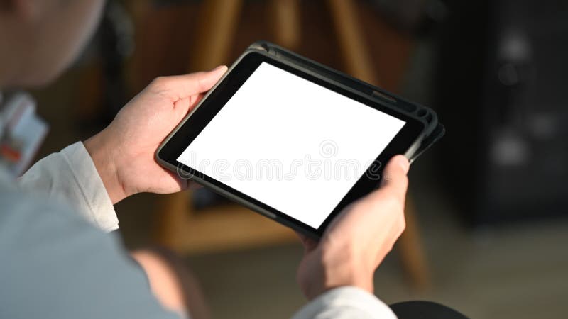 Man Hands Holding Computer Tablet. Stock Image - Image of graphic ...