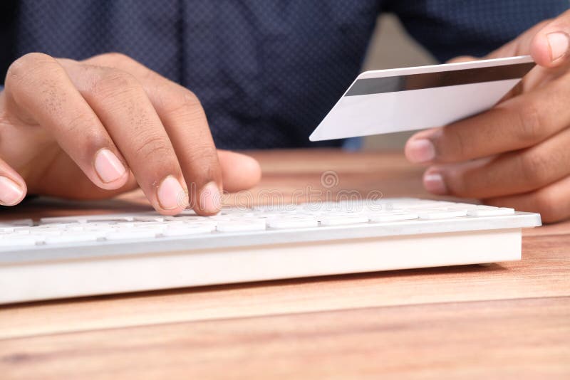Man Hands Holding Credit Card and Using Keyboard Shopping Online Stock ...