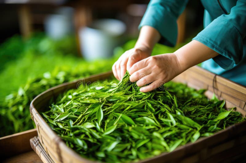 Man Hands Holding Green Tea Leaves. AI Generated Stock Illustration ...