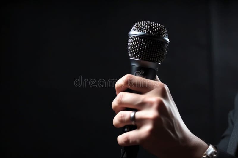 Man Hands Holding Microphone on Stand Stock Illustration - Illustration ...