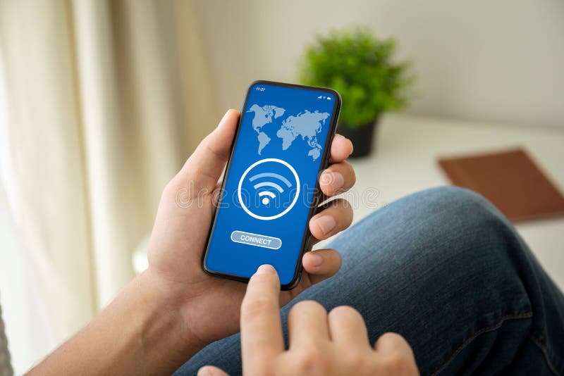 Man Hands Holding Phone with App Wifi Connect on Screen Stock Photo ...