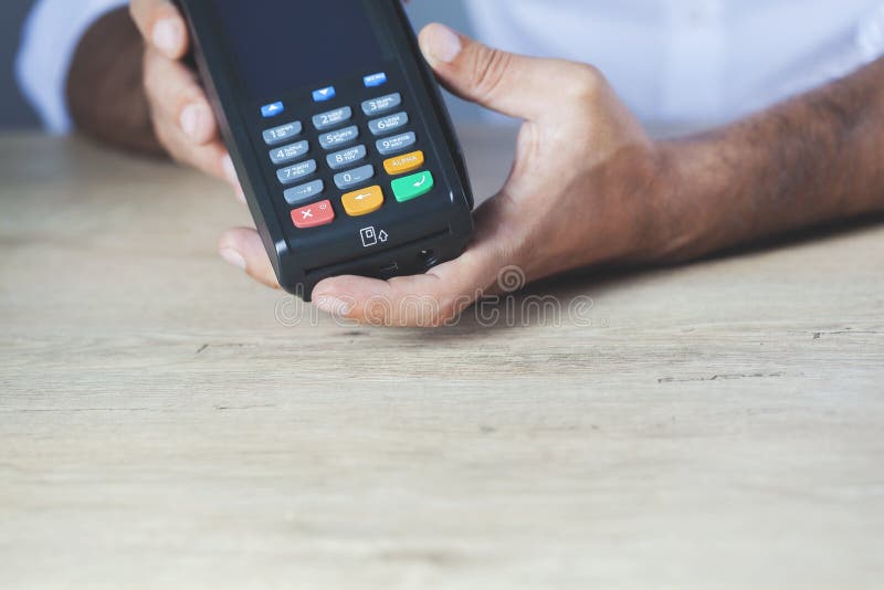 Man Hands Holding Point of Sale Terminal Stock Image - Image of money ...