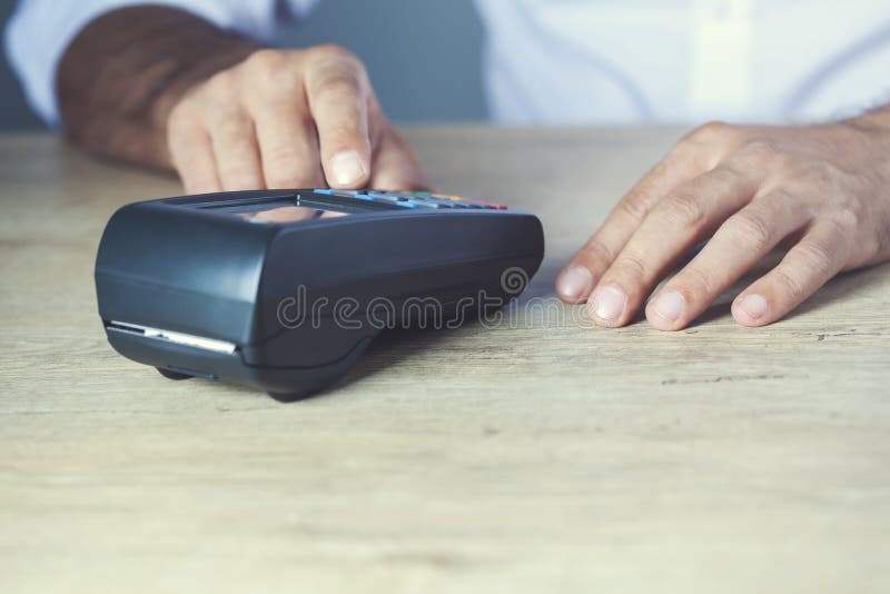 Man Hands Holding Point of Sale Terminal Stock Image - Image of digital ...
