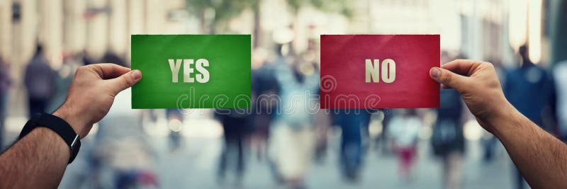 Man Hands Holding Two Different Colored Paper Sheets with Yes and No ...