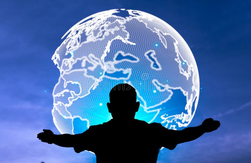 Man Hands Hug Global Network and Data Customer Connection Stock Photo ...