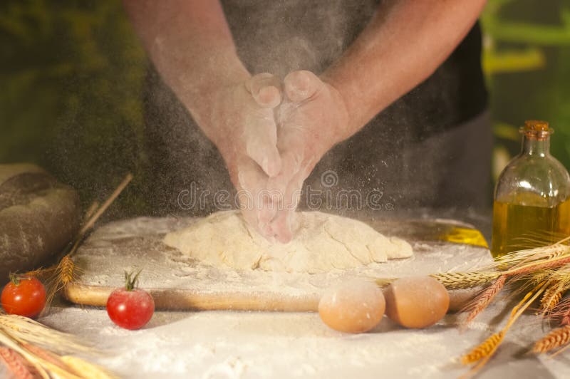 Man hands kneading dough stock photo. Image of mixing - 104500330