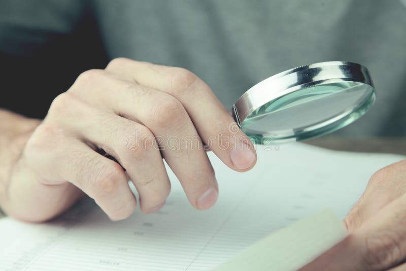 Man Hands Looking Document with Magnifying Glass Stock Image - Image of ...