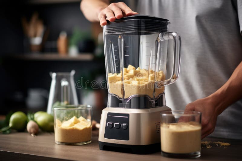 Man Hands Making Smoothie Using Blender. Ai Generated Stock Photo ...