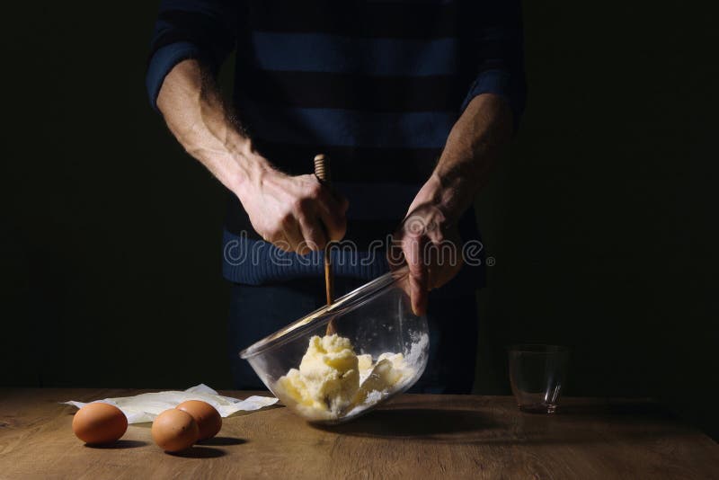 Man Hands Mixing Sugar and Butter in Bowl. Stock Photo - Image of ...