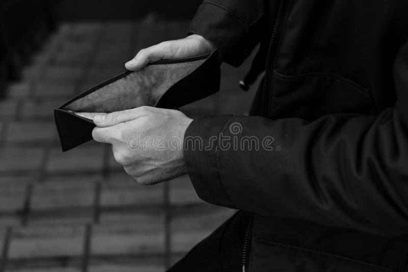 Man Hands Open Checking Empty Wallet Broke Out of Cash Stock Image ...