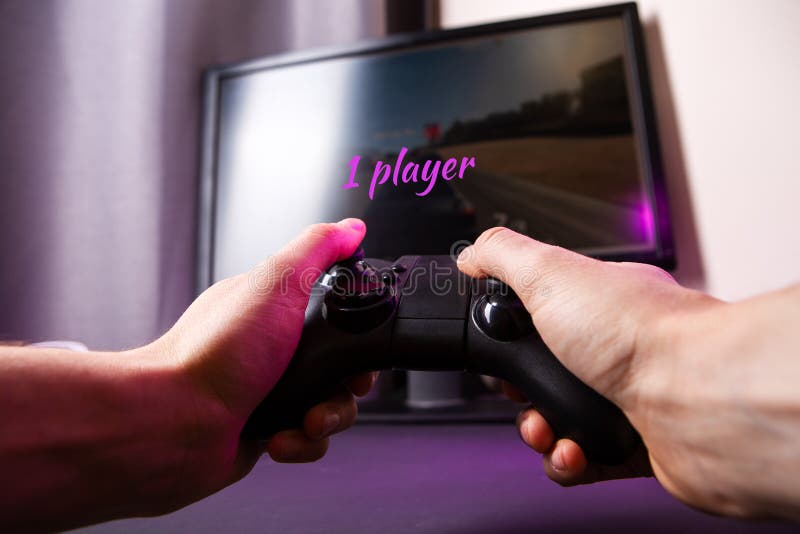 Man Hands Playing a Computer Game with a Game Joystick. Stock Image ...