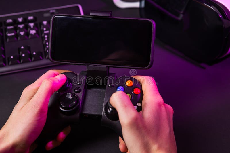 Man Hands Playing a Computer Game with a Game Joystick. Stock Image ...