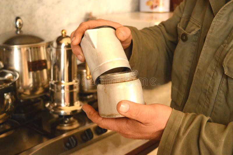 Man Hands Preparing the Moka Machine Stock Image - Image of moka ...