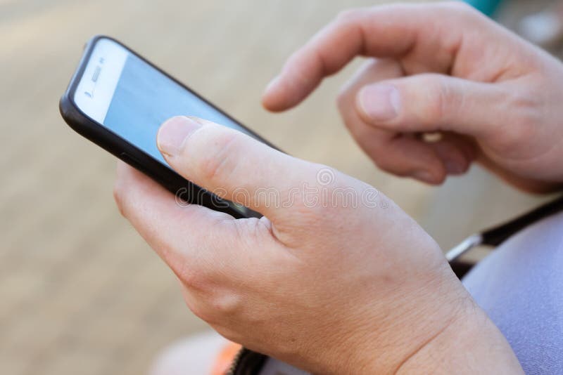 Man Hands Scroll Screen Mobile Smart Phone Stock Image - Image of ...