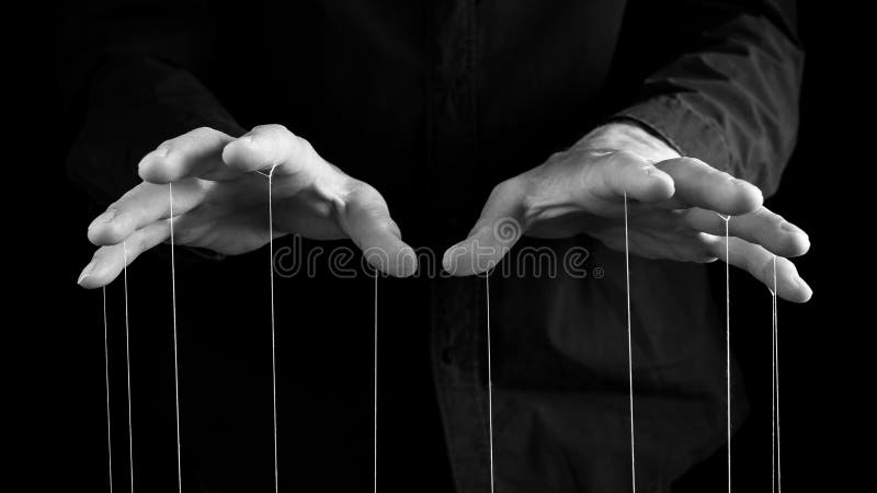 Man Hands with Strings at Fingers. Manipulator Controlling, Exploiting ...