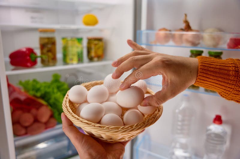 Man Hands Take White Chicken Eggs from the Fridge Stock Photo - Image ...
