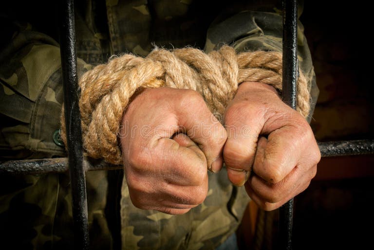 Man with Hands Tied Up with Rope Stock Image - Image of hands, prison ...