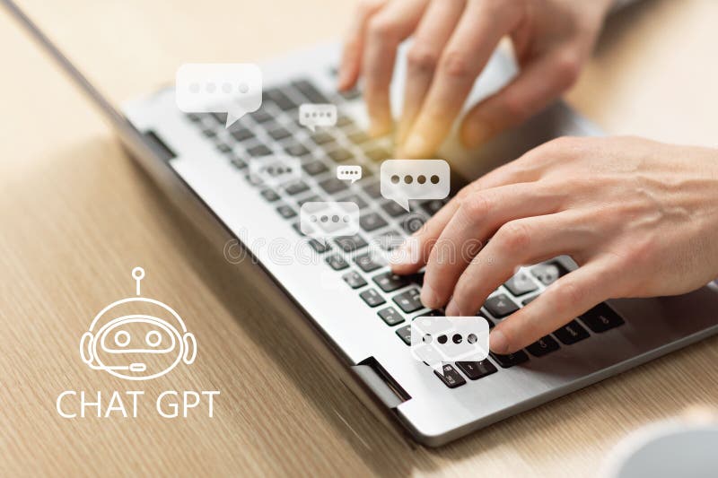 Man Hands Typing on Computer Keyboard, Using Chat Gpt, Collage Stock Image - Image of message ...