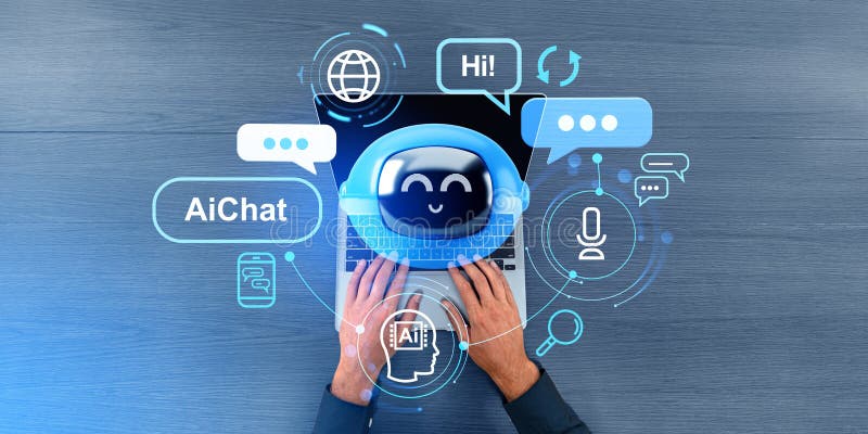 Man Hands Typing on Laptop, AI Robot Chat Stock Image - Image of ...