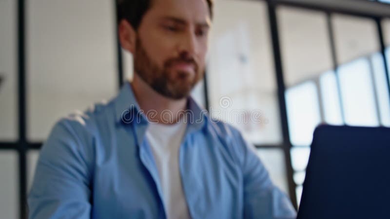 Man Hands Typing Laptop in Home Office Interior Closeup. Guy Texting ...