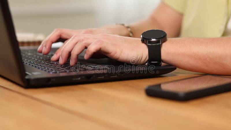Man Typing Something on Laptop, Working on Computer at Home or Office ...