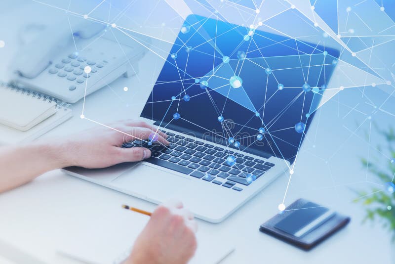 Man Hands Typing and Writing, Network Interface Stock Image - Image of ...