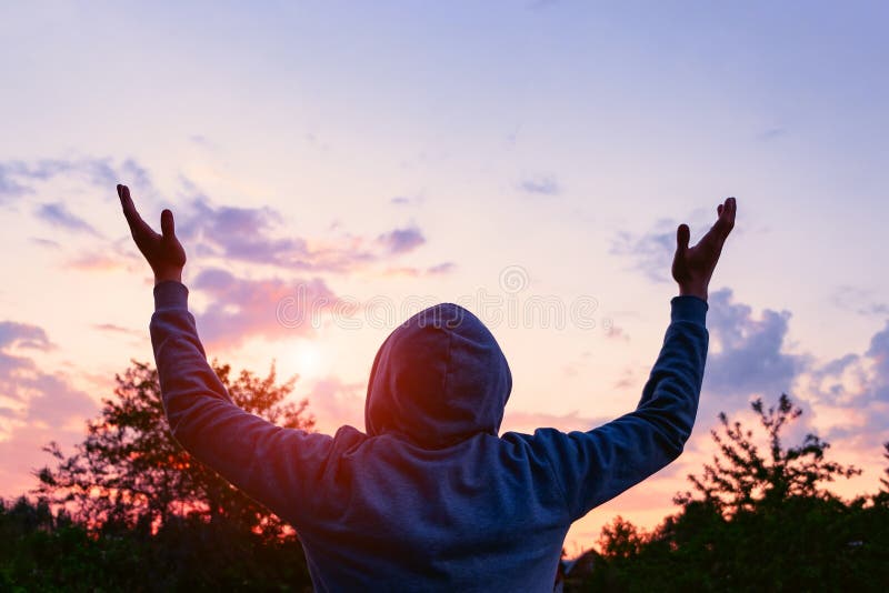 Man with Hands Up stock photo. Image of faith, prayer - 237609268