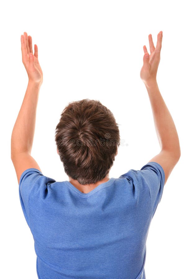 Man with Hands Up stock photo. Image of person, extend - 70035606