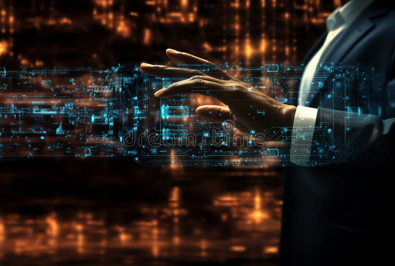 Man Hands Using Cybersecurity Interface On Empty Space For Generative