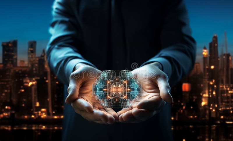 Man Hands Using Cybersecurity Interface On Empty Space For Generative