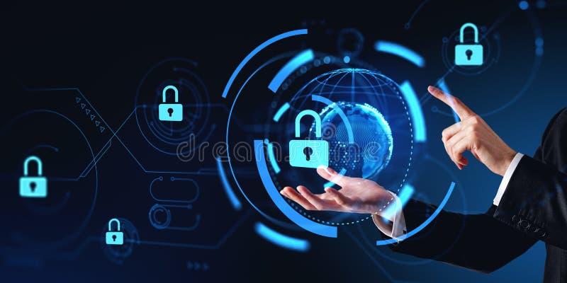 Man Hands Using Cybersecurity Interface Stock Photo - Image of support ...