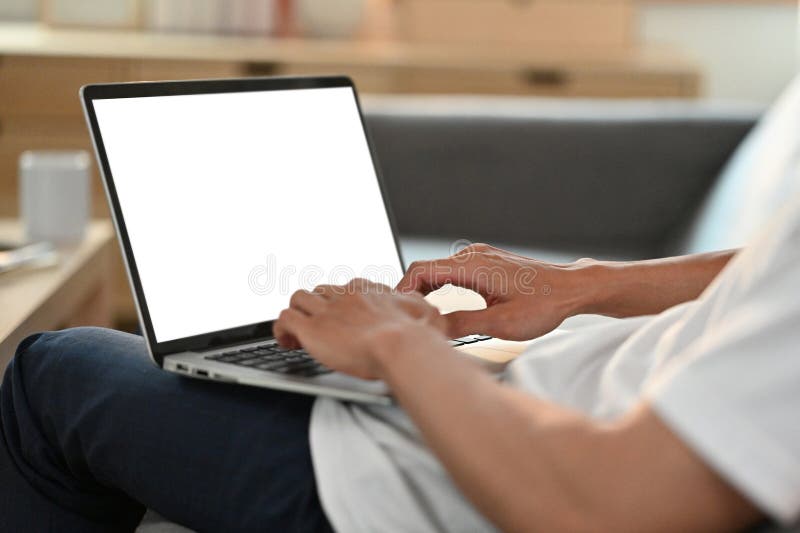 Man Hands Using Laptop Computer, Typing on Keyboard, Searching ...