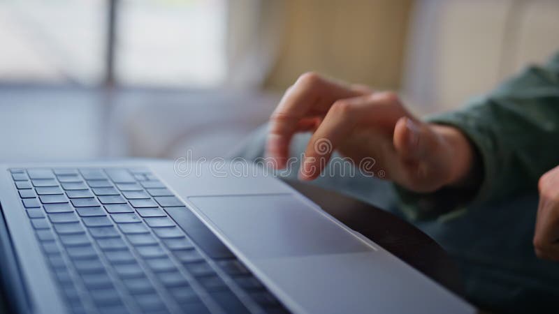 Man Hands Using Laptop Touchpad Cabinet Closeup Unknown Person Working ...