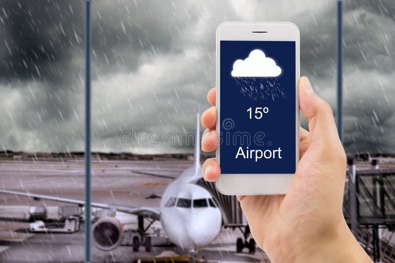 Forecast Weather with Smartphone at the Airport Stock Image - Image of ...