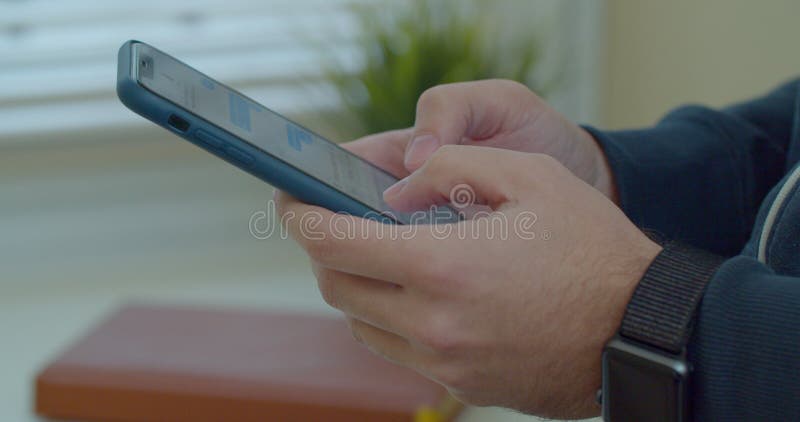 Man Hands Using a Smart Phone, Close Up. Young Man Holding Mobile Smart ...