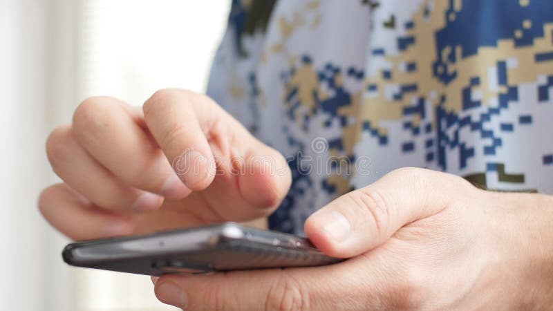 Man Hands Using a Smart Phone, Close Up. Stock Image - Image of ...