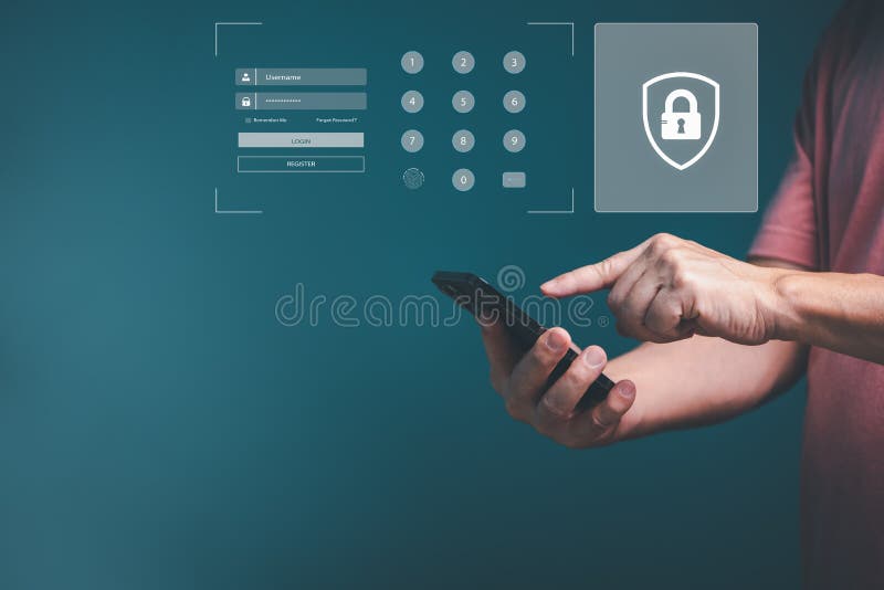 Man Hands Using Smartphone Log into Website Application with Username, Password and Footprint ...